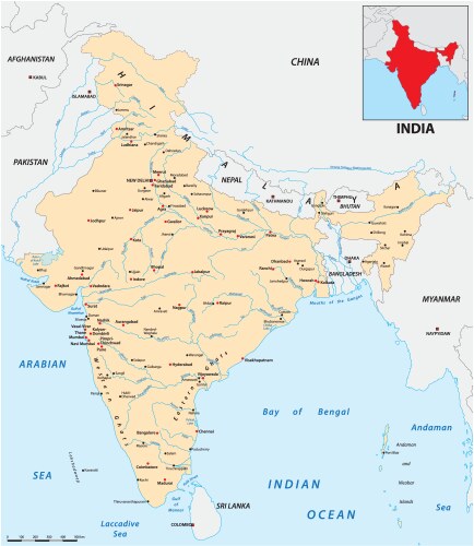 Map india with biggest cities and rivers Vector Image