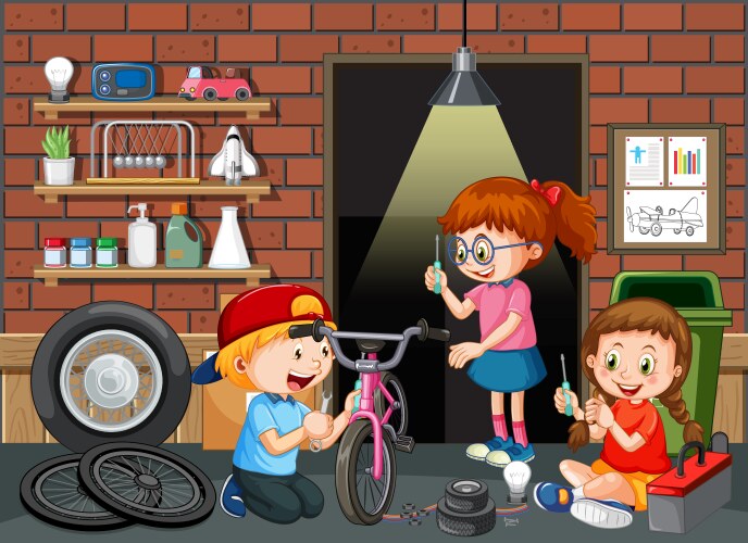 Garage interior design cartoon Royalty Free Vector Image