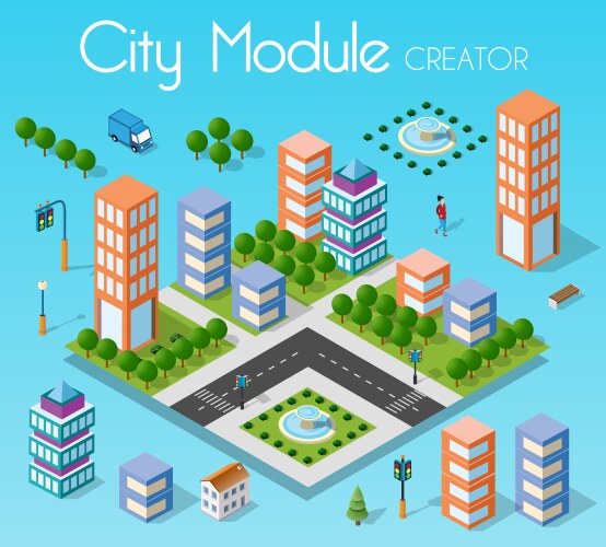 Eco city flat isometric concept Royalty Free Vector Image