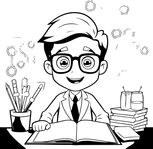 Black and white cartoon of teacher or professor Vector Image