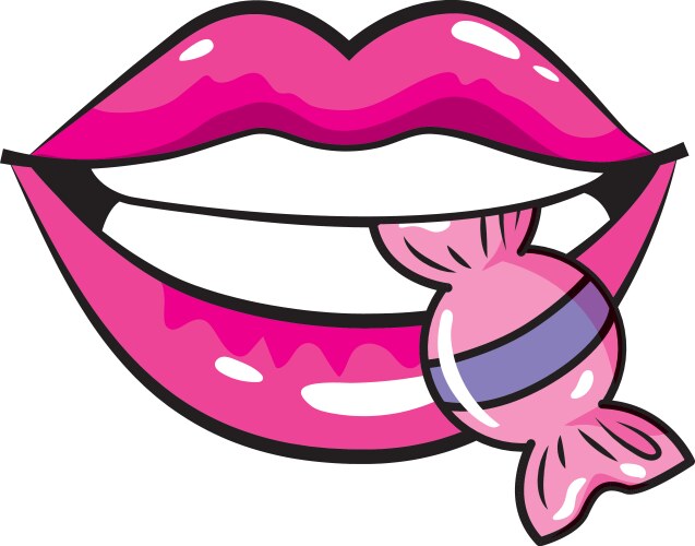 Sexy red female lips and tongue with lollipop Vector Image