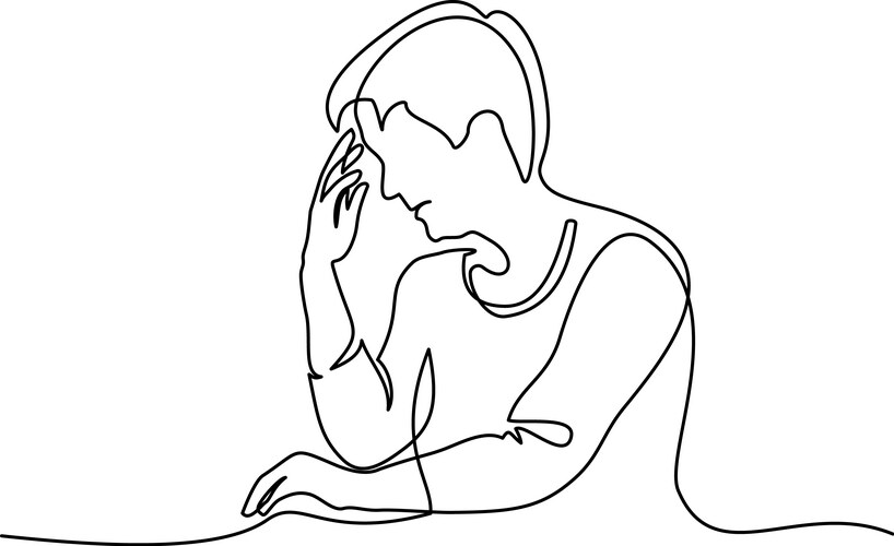 Standing sad woman in despair one line drawing Vector Image
