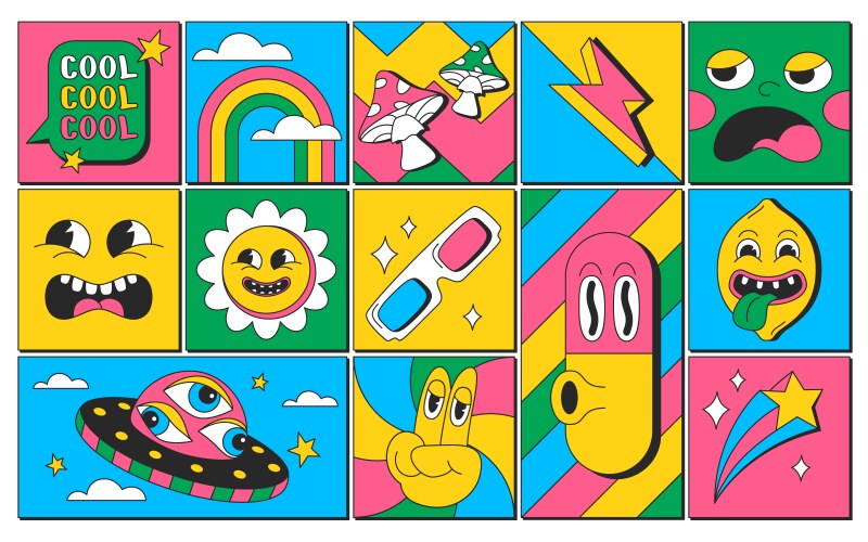 Retro posters with psychedelic comic characters Vector Image