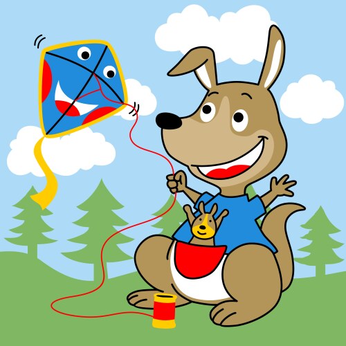 Kangaroo cartoon with bugs and bird Royalty Free Vector