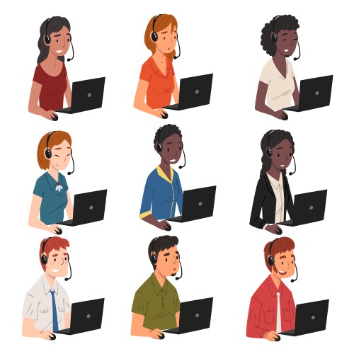 Funny call center operators set customer service Vector Image