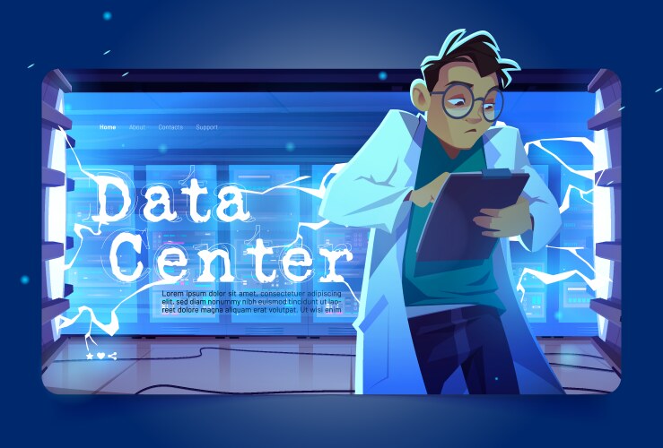 Data Center Room Interior With Server Equipment Vector Image