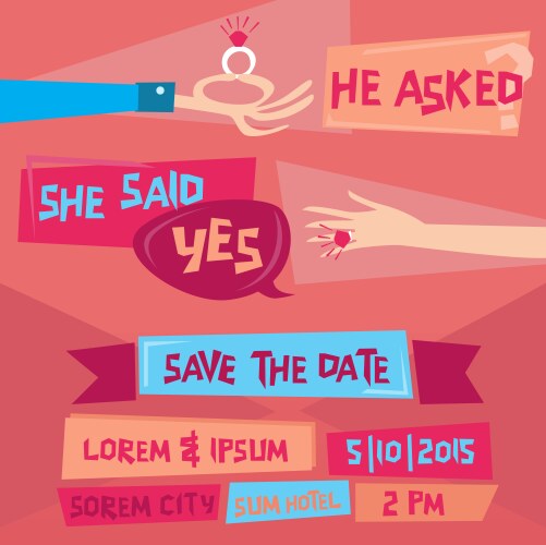 Wedding invitation card with diamond ring Vector Image