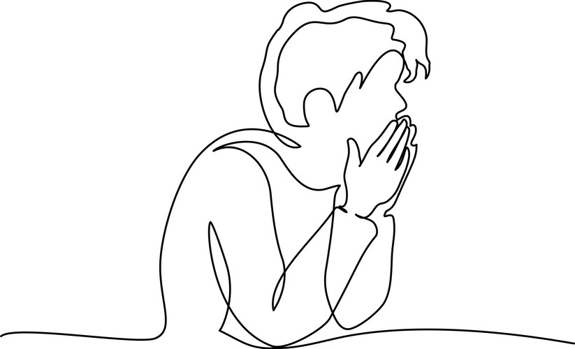 Standing sad woman in despair one line drawing Vector Image