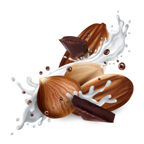 Milk chocolate coffee splash with bean Royalty Free Vector