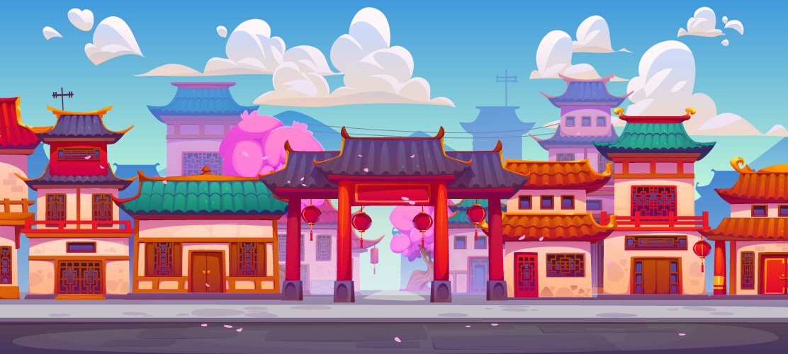 Chinatown Streetscape Royalty Free Vector Image