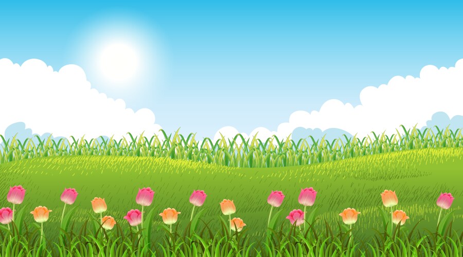 Nature scene background with flowers on hills Vector Image