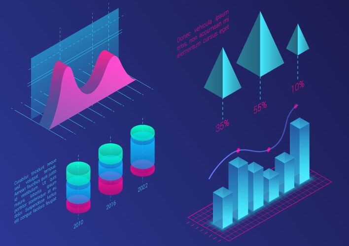 Isometric flat data finance graphic business Vector Image
