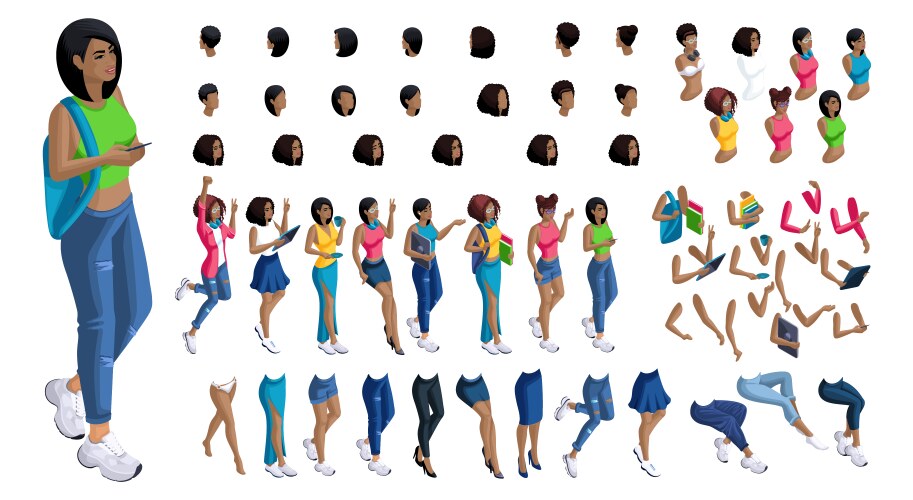 Isometric cartoon people 3d set for creating Vector Image