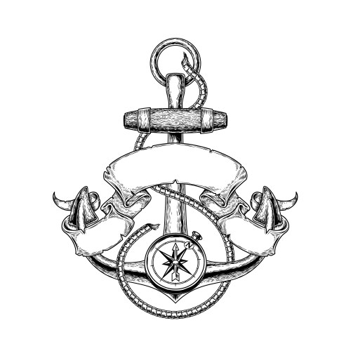Anchor with compass engraving Royalty Free Vector Image