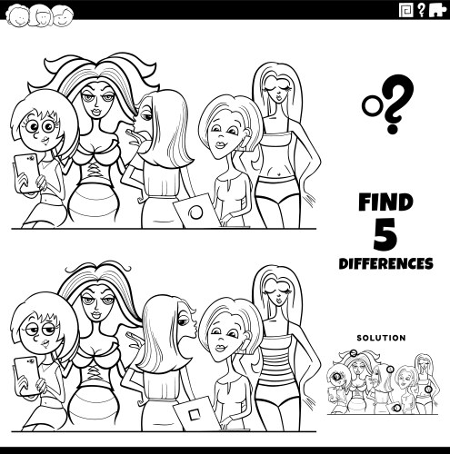 Differences game with cartoon young women group Vector Image