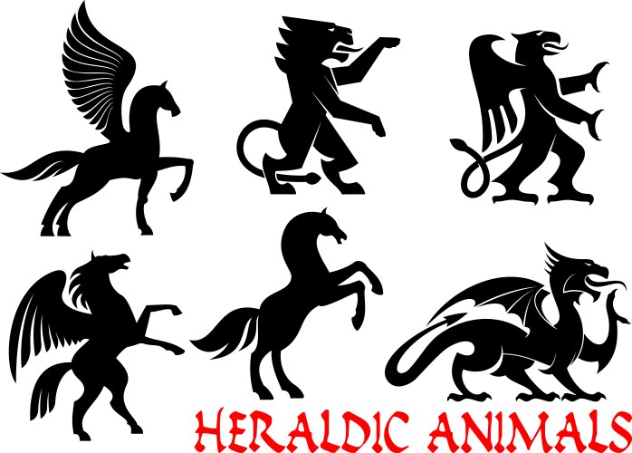Heraldic animals medieval heraldry shields Vector Image