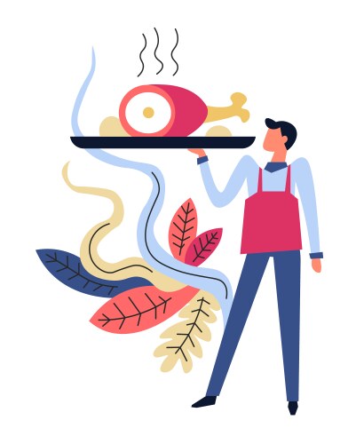 Cartoon waiter serving a big cake Royalty Free Vector Image