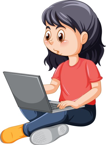 Cheerful teenage girl checking her laptop cartoon Vector Image