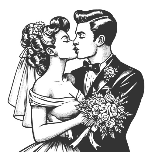 Retro couple sharing a romantic kiss Royalty Free Vector