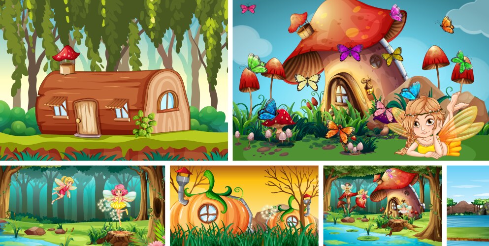 Four different scene fantasy world Royalty Free Vector Image