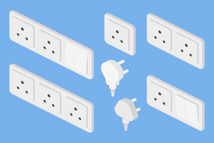 Isometric power outlet plug electric socket Vector Image
