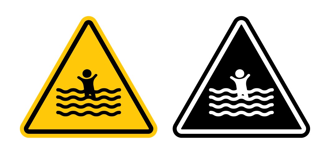 Risk of drowning warning sign icon set caution Vector Image