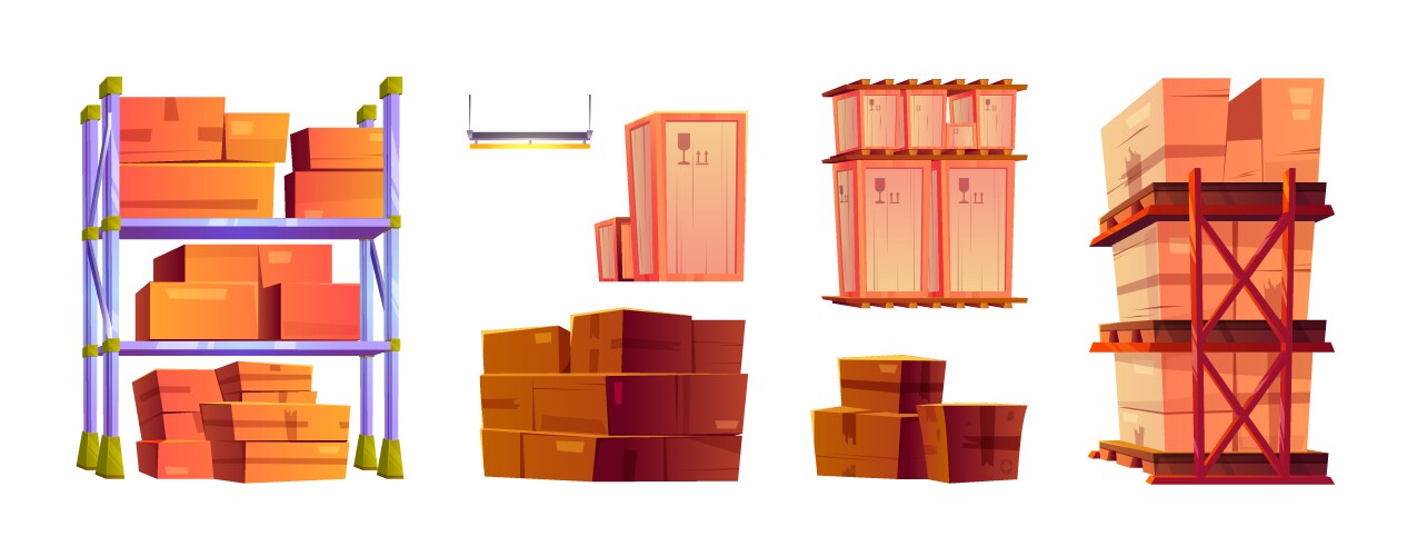 Warehouse interior rack and shelf with parcel Vector Image