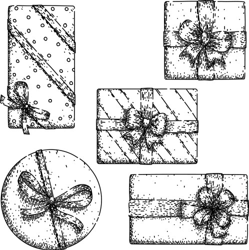 Gift box top view set sketch hand drawn Royalty Free Vector