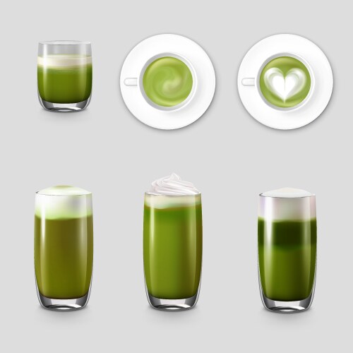 Matcha glass realistic set Royalty Free Vector Image