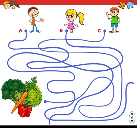 Childish animal food puzzle maze template Vector Image