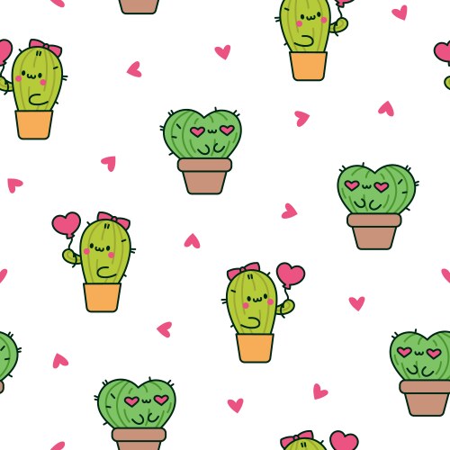 Cute kawaii cactus seamless pattern Royalty Free Vector