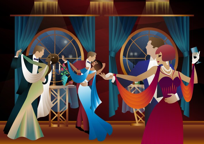 Man and woman dancing window Royalty Free Vector Image