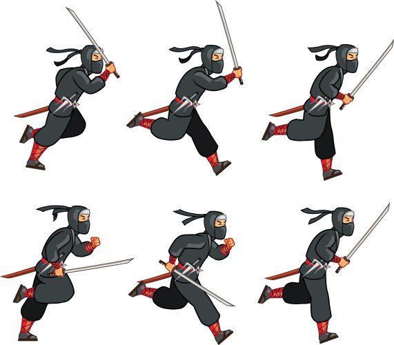 Black ninja game sprites Royalty Free Vector Image