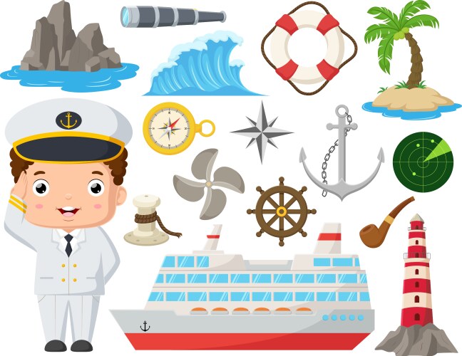 Cute pilot kid with element collection Royalty Free Vector