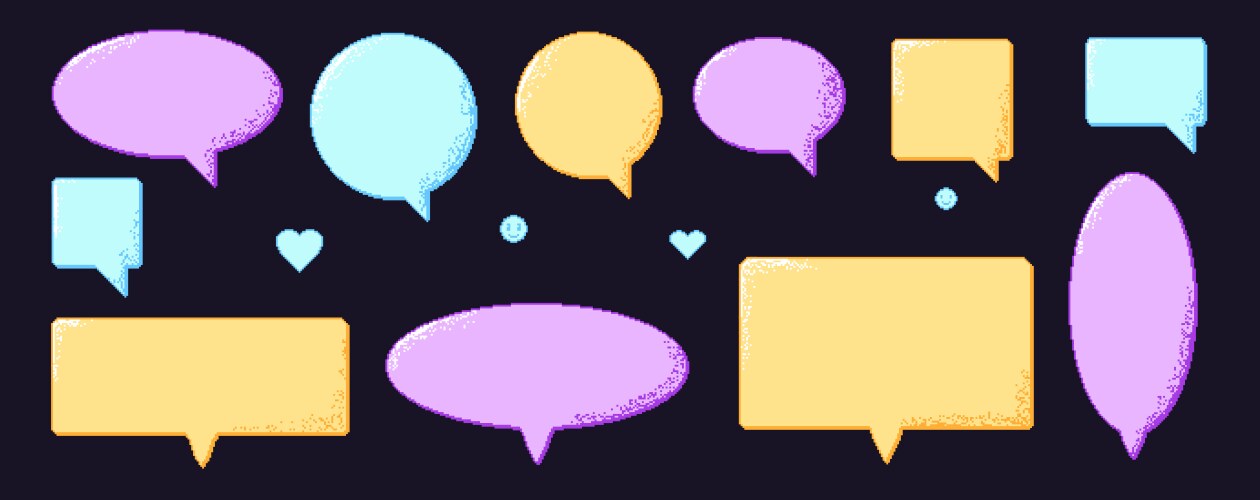 Pixel art speech bubbles simple 8 bit text boxes Vector Image
