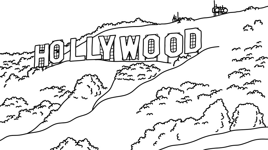 Hollywood hill sketch line usa landscape hand Vector Image