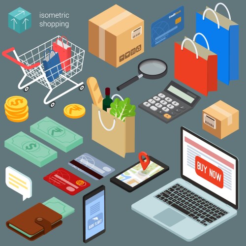 Curbside shopping isometric flowchart Royalty Free Vector