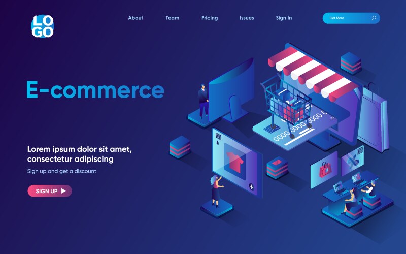 3d isometric e-commerce concept online Royalty Free Vector