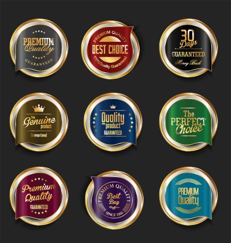 Modern labels badges and tags golden Royalty Free Vector