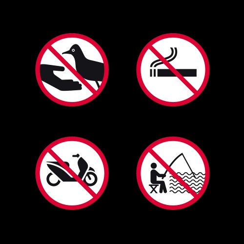 Prohibited signs forbidden round stickers set Vector Image