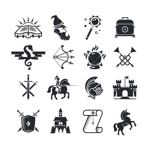 Cartoon fantasy weapons icons set Royalty Free Vector Image