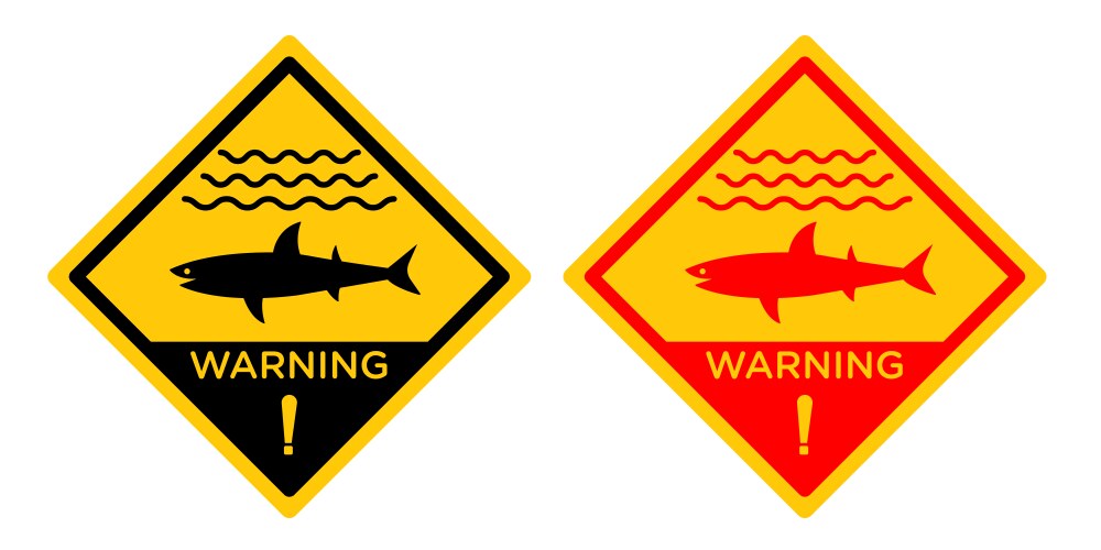 Shark warning sign icon set caution for marine Vector Image