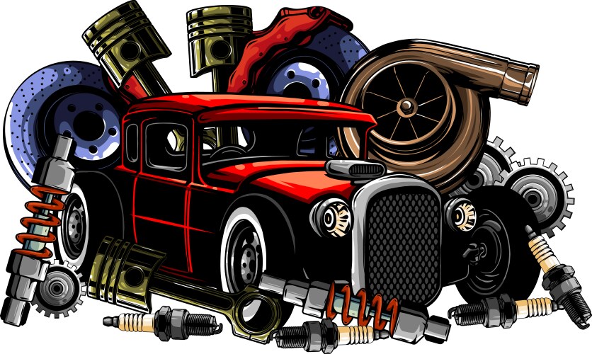 Car spares frame and parts Royalty Free Vector Image