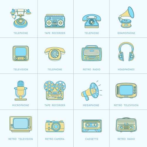 Retro media icons in flat style Royalty Free Vector Image
