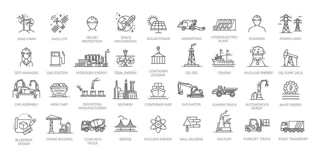 Industrial activity icons pack Royalty Free Vector Image