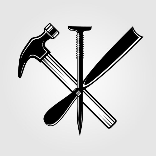 Hammer hitting nail on wooden block Royalty Free Vector