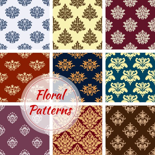 Rococo pattern textures set damask Royalty Free Vector Image