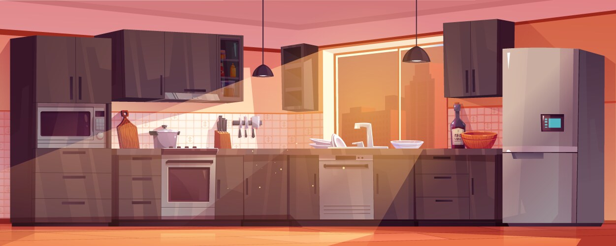 Kitchen room cartoon interior Royalty Free Vector Image