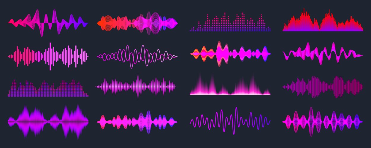 Colored sound waves collection analog and digital Vector Image