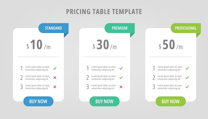 Price list product comparison table Royalty Free Vector